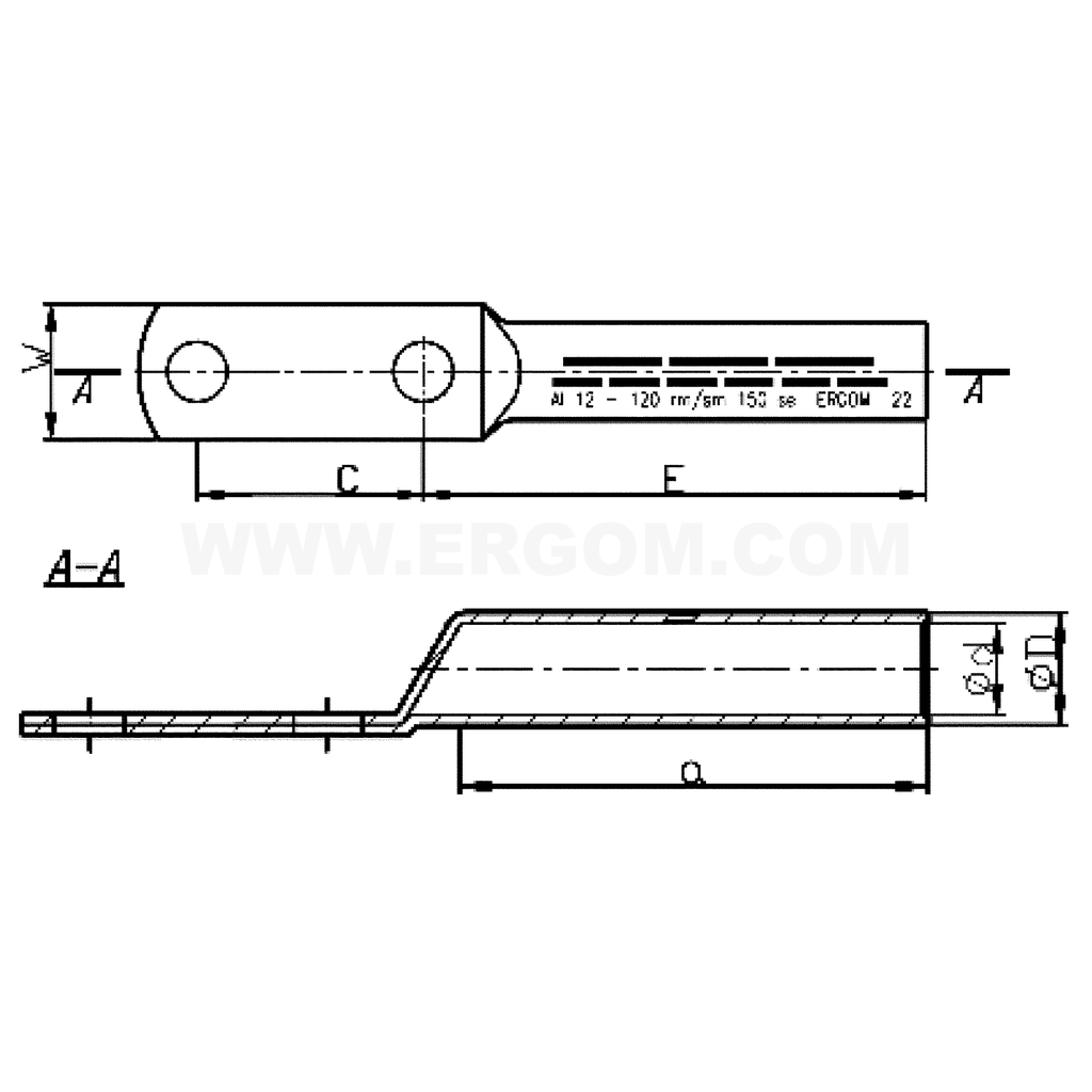 Tubular terminals for 2 bolts, KDA ... 2X type