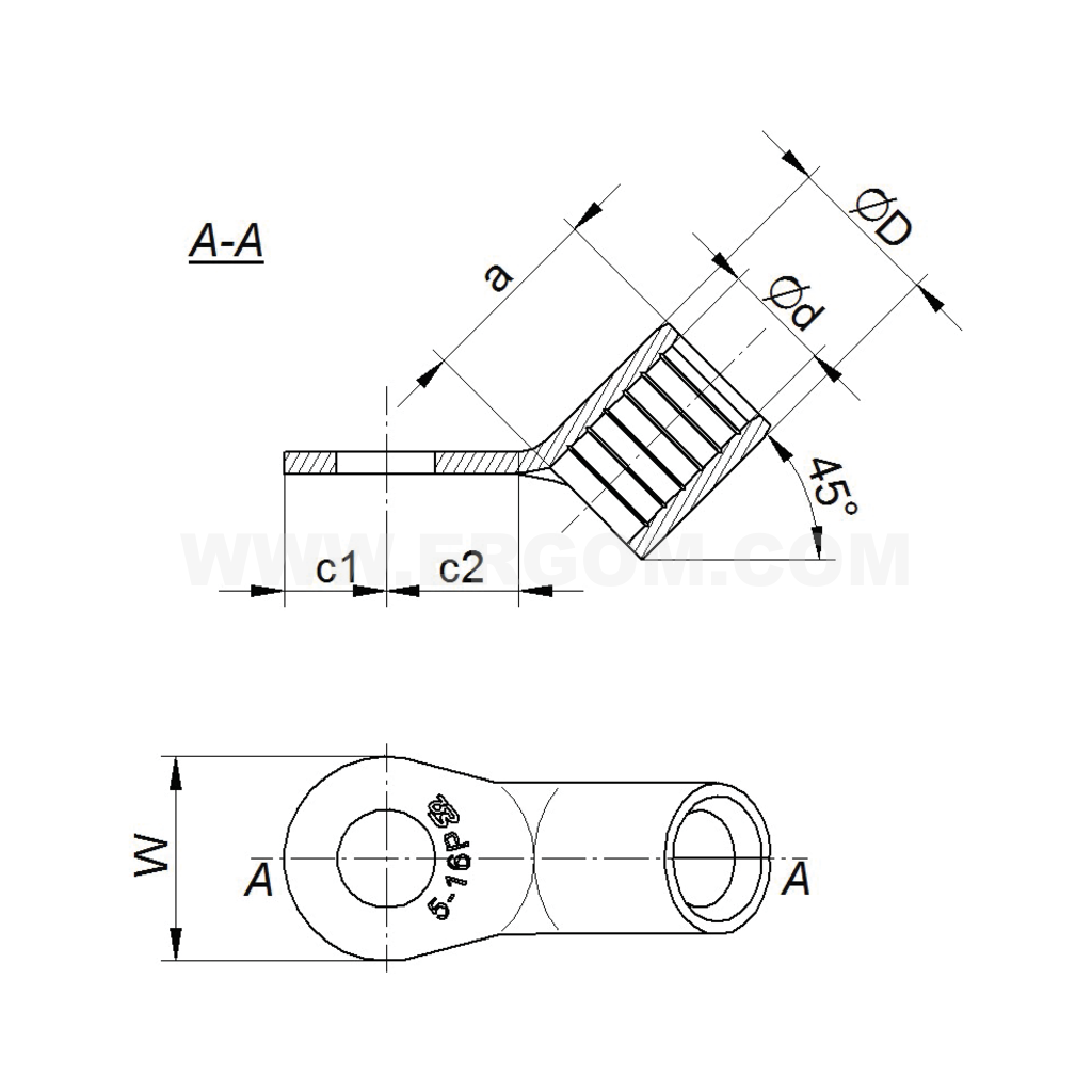 Angle ring terminals, K45O type