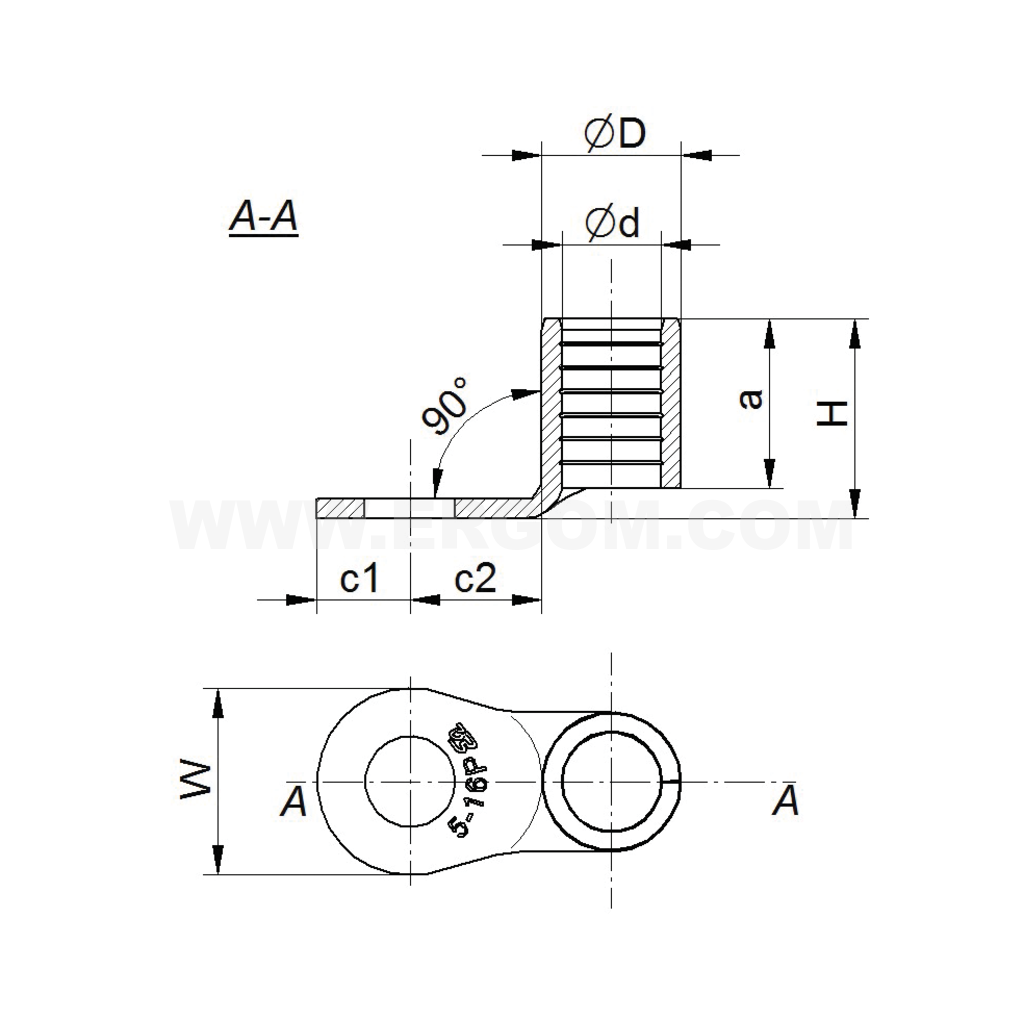 Angle ring terminals, K90O type